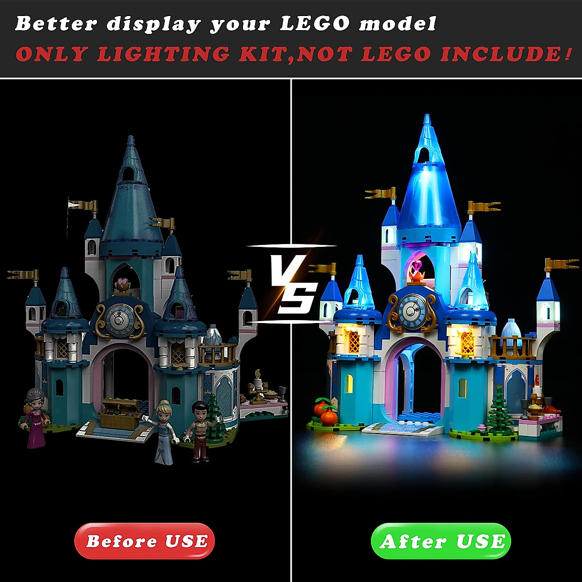 Xunsan LED Light Kit for Lego Disney Cinderella and Prince Charming’s Castle 43206 Building Blocks,Compatible with Lego 43206 Set,Light up Your Lego Model,Standard Version(NOT Include Lego Model)