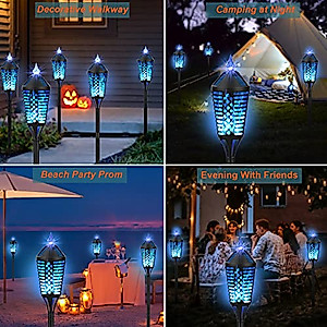 NefCase Solar Torch Lights with Flickering Flame, 40" Outdoor Waterproof Solar Flame Torch Lights, Auto On/Off Security Solar Tiki Torches for Yard Deck Garden Patio Decoration (4Pack, Blue)