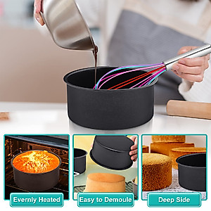 E-far 6 x 3 Inch Cake Pan Set of 3, Deep Stainless Steel Small Round Cake Pans Tin for Baking Birthday Wedding Layer Cakes, Stainless Steel Core & Non-toxic Nonstick Coating, Deep & Straight Side