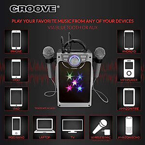 Croove Karaoke Machine for Kids - Kids Karaoke Machine for Girls and Boys with 2 Microphones – Bluetooth, AUX, USB Connectivity and Flashing Disco Lights in Singing Machine