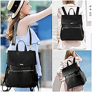 LANDICI Diaper Bag Backpack for Mom,Multifunction Leather Maternity Baby Changing Bag with Stroller Straps,Wipes Pouch,Diaper Bag Organizer,Fashion Diaper Bag Tote for Women,Black