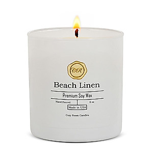 Natural Scented Hand-Poured Soy Candle | Aromatherapy Scents for Home | Elegant Gift for Men & Women | Non-Toxic Highly Fragranced | 8oz Jar Candle | Beach Linen