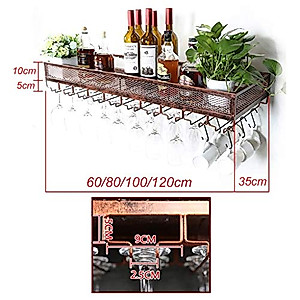 Wine Bottle Rack Wall Mounted Metal Wine Glass Holder Bar Hanging Wall Goblets Stemware Rack, Champagne Drink Storage Racks Display Shelf （Bronze） (Size : 60×25cm(24×10inch))