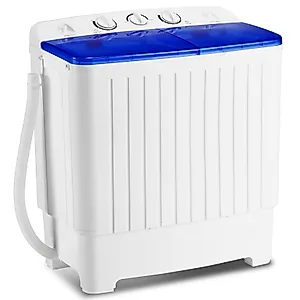 OUTGAVA Washing Machine,20lbs Capacity Twin Tub Laundry Washer w/Gravity Drain, Semi-automatic Laundry Machine for Dormitory Apartments,College, RV, Camping,Portable Machine for Laundry,Blue