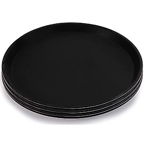 TOPZEA 3 Pack Restaurant Serving Trays, 11" Food Serving Tray Round Fiberglass Tray Non Slip Food Service Trays Platters for Restaurant, Parties, Breakfast, Cafe, Bar, Black