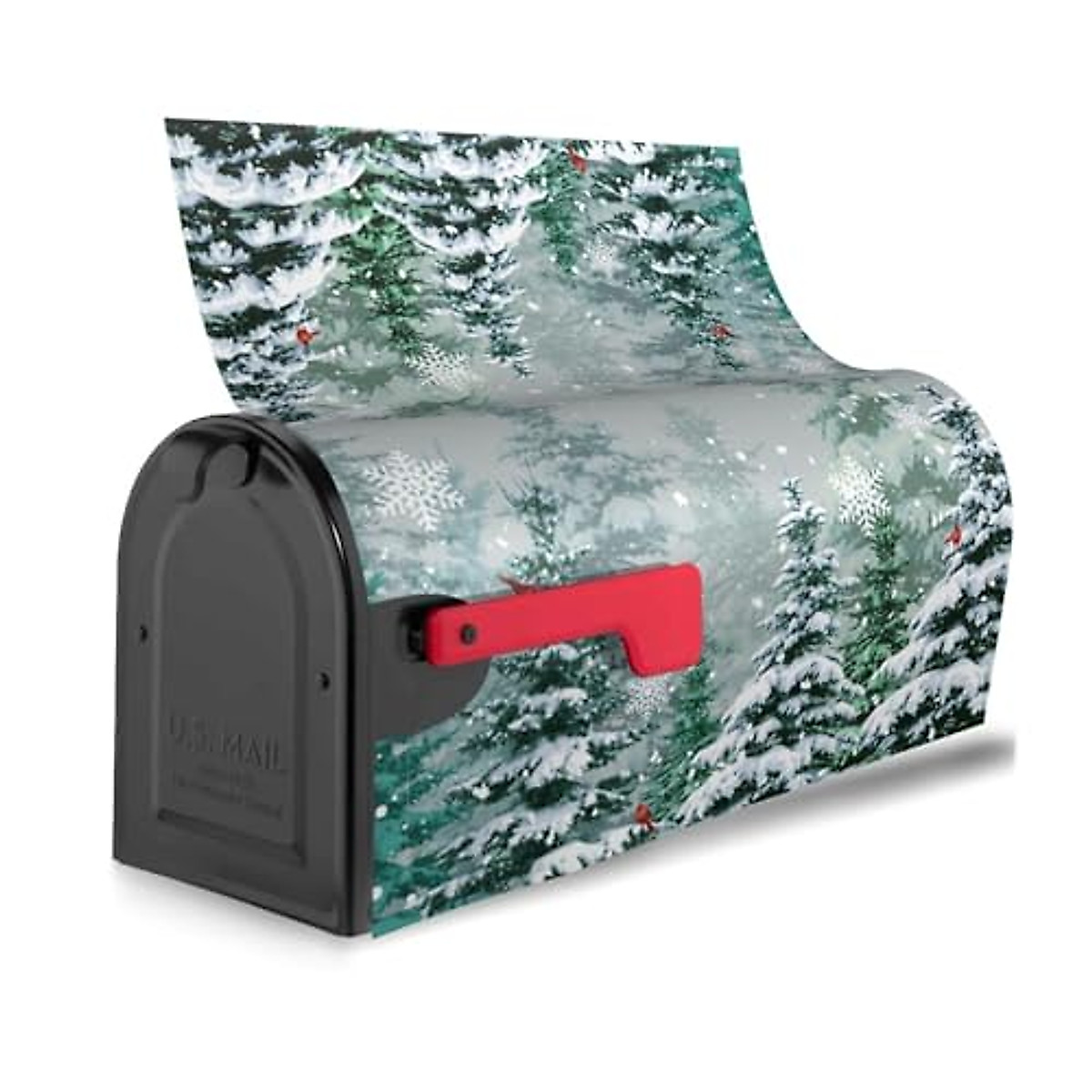 Winter Pine Tree Mailbox Covers Magnetic Snow Green Forest Decorative Christmas Red Bird Mailboxes Wraps Post Letter Box Cover Standard Size 18x21 Inch for Garden Yard Home Outdoor