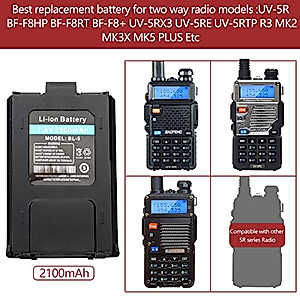 BAOFENG Orignal Extended Battery BL-5 2100mAh High Power Battery Replacement Battery for Two-Way Radio UV-5R BF-F8HP BF-F8RT BF-F8 BF-F8+ UV-5RX3 UV-5RE UV-5RTP R3 MK2 MK3X MK5 Plus Etc