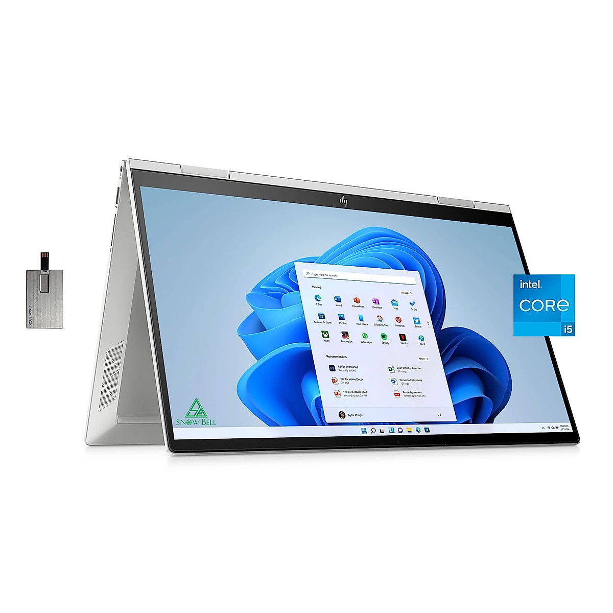 HP 2022 Envy x360 2-in-1 15.6" FHD Touchscreen Laptop, Intel Core i5-1135G7, 32GB RAM, 1TB PCIe SSD, Backlit Keyboard, Iris Xe Graphics, HD Webcam, Win 11 Pro, Silver, 32GB Snow Bell USB Card