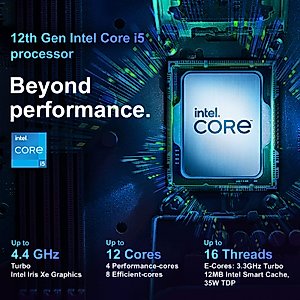 GEEK+ Intel NUC 12 Pro Mini PC, with 12TH GEN Core i5-1240P 12-Cores, Upto 4.4GHz Turbo, 16 Threads, 12MB Intel Smart Cache, 28W Intel Iris Xe Graphics, 16GB RAM, 512GB SSD, Win 11 Pro（NUC12WSHi5