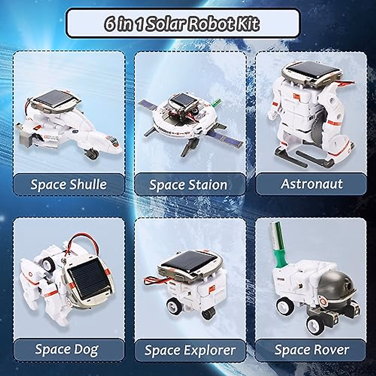 6-in-1 STEM Solar Robot Kit, Solar Robot Space Toys Building Science Kits, Educatoinal Learning Science Building Toys DIY Educational Science Kits Gift for Kids Ages 8-12(White)