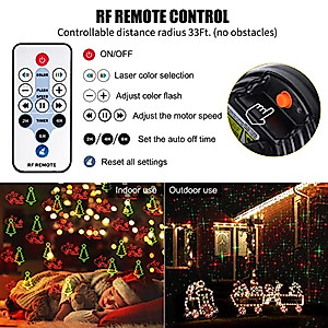 Christmas Projector Lights Outdoor, Party Laser Light Projection 10 Patterns Waterproof with Timer Speed Flash Mode Setting Landscape Spotlight for Indoor House Halloween Holiday Decoration, Red+Green