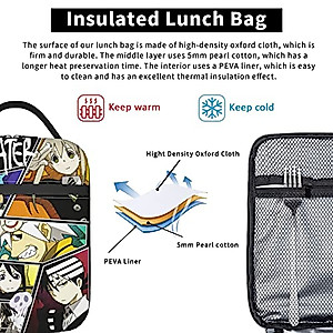 Anime Lunch Bag Soul Eater Pattern Waterproof Lunch Boxes Insulated Tote Meal Box Reusable Lunch Bags, Black, One Size