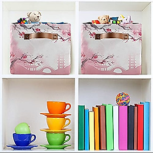 xigua Japanese Cherry Blossom Storage Bin for Toy Storage Basket Dirty Clothes Sundries Office Home Closet Organizer Shelf Cube Box Waterproof Laundry Basket