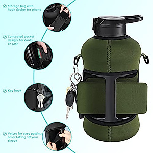 YOUCAN PLATO 64 oz Half Gallon Water Bottle with Sleeve-Large Water Bottle -Big Gym Water Bottle with Straw- Gallon Water Jug with Handle and Bottle Brush-BPA Free-2 Liter workout bottle, Army Green