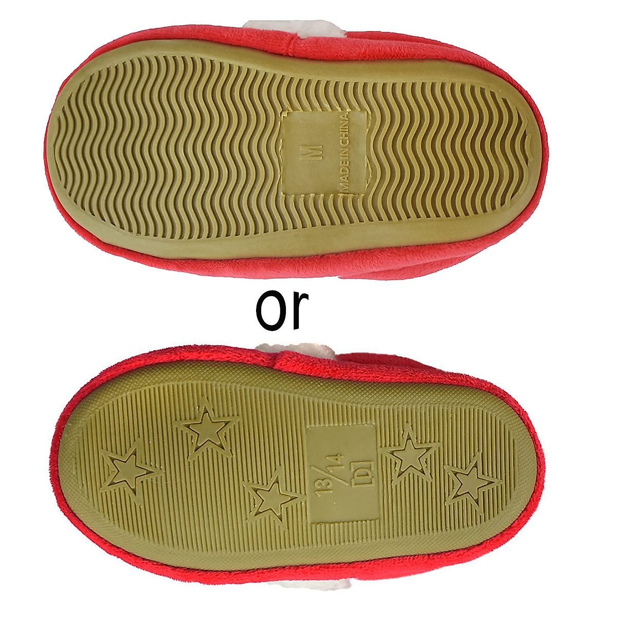 Unisex Child/Little Kids Plush Cotten Slippers Rubber Hard Sole Size 12-13 Santa Claus Red