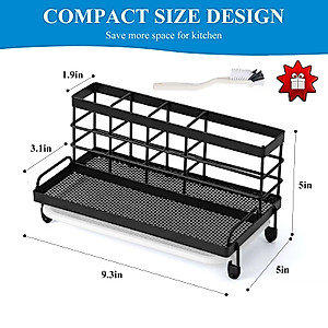 XG Glitter Sponge Holder for Kitchen Sink, Non-Slip Ktichen Sink Caddy Organizer, Bathroom Storage Organizer for Brush, Soap, Toiletries, Rustproof, Easy to Clean, Kitchen Bathroom Accessories - Black