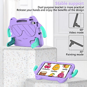 ESSTORE Kids Case Compatible with iPad 10th Generation (2022) 10.9 Inch Kids Case, Shockproof Case with Shoulder Strap/Handle/Stand Cute Cover, Lightpurple/MintGreen