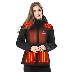 Venustas Women's Heated Jacket with Battery Pack 7.4V, Windproof Electric Insulated Coat with Detachable Hood Slim Fit