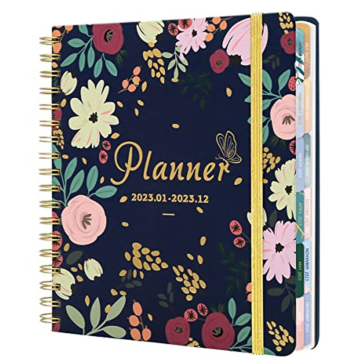 2023 Planner - Weekly & Monthly Planner 2023 with Stickers, Dated Jan 2023 - Dec 2023, 8.9" x 9.3", 12 Month Hardcover Planner for Women, Daily Spiral Agenda with Tabs, Laminated Dividers, Flower