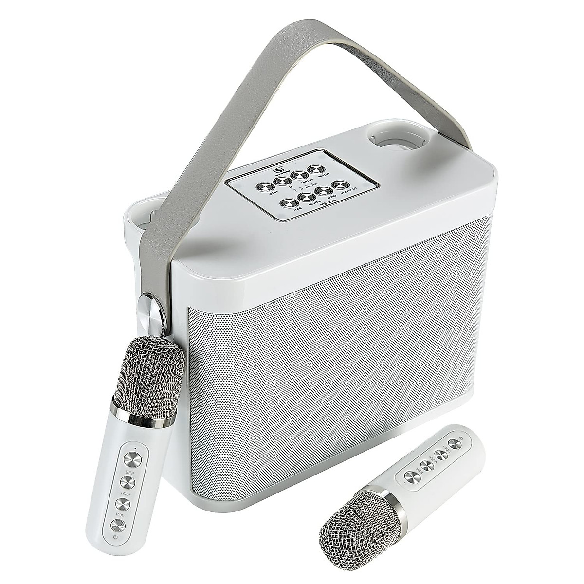 Portable Karaoke Singing Machine with 2 Wireless Microphone, Bluetooth Speaker with HD Sound PA System Support Echo and Vocal Cut,USB,TF, AUX for Party, Meeting, Wedding,Picnic and Outdoor (White)