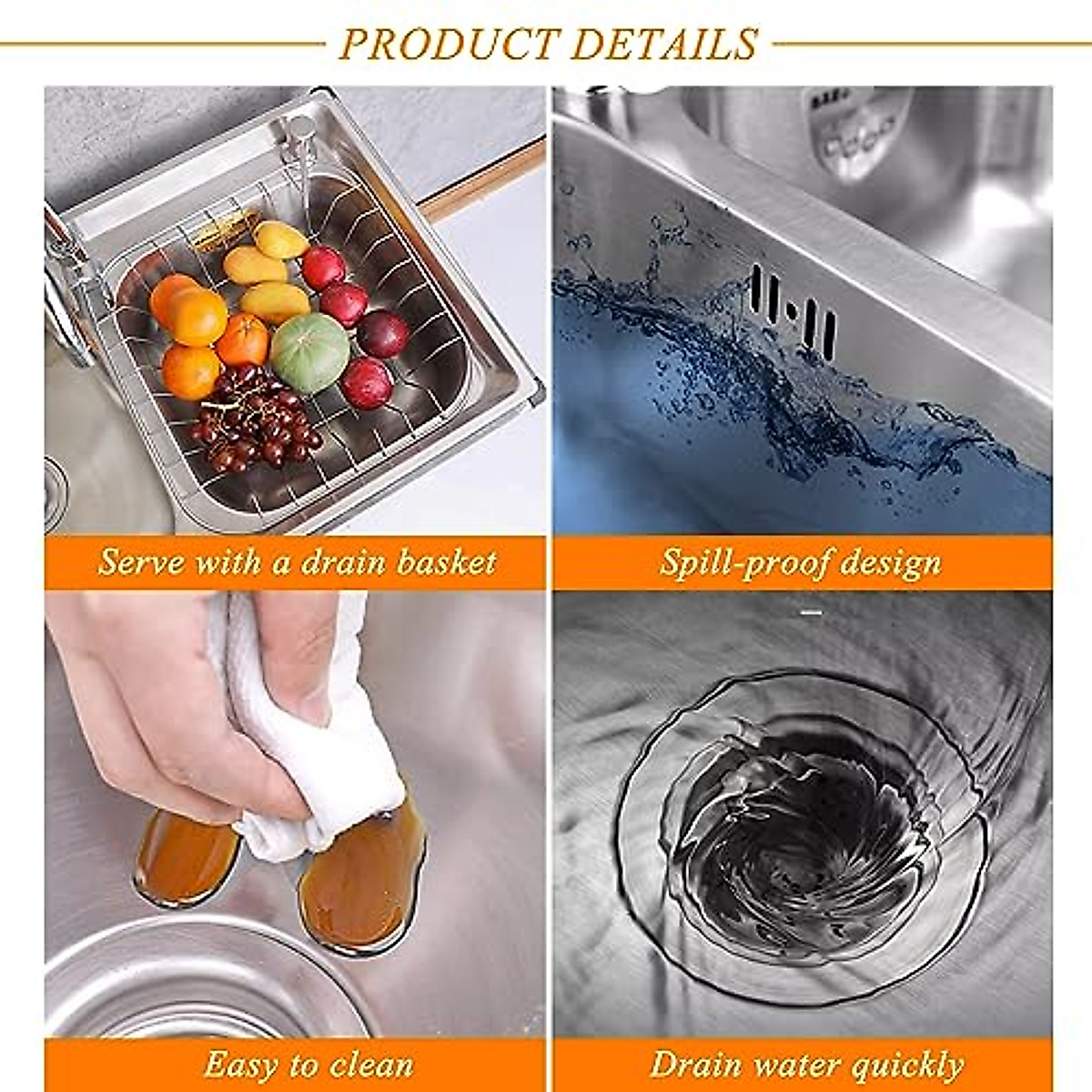 ADASTE Garage Sink Large Double Bowl Sink,Commercial Sink with Drainer Portable Sink with Hot and Cold Water，for Laundry, Backyard, Restaurant