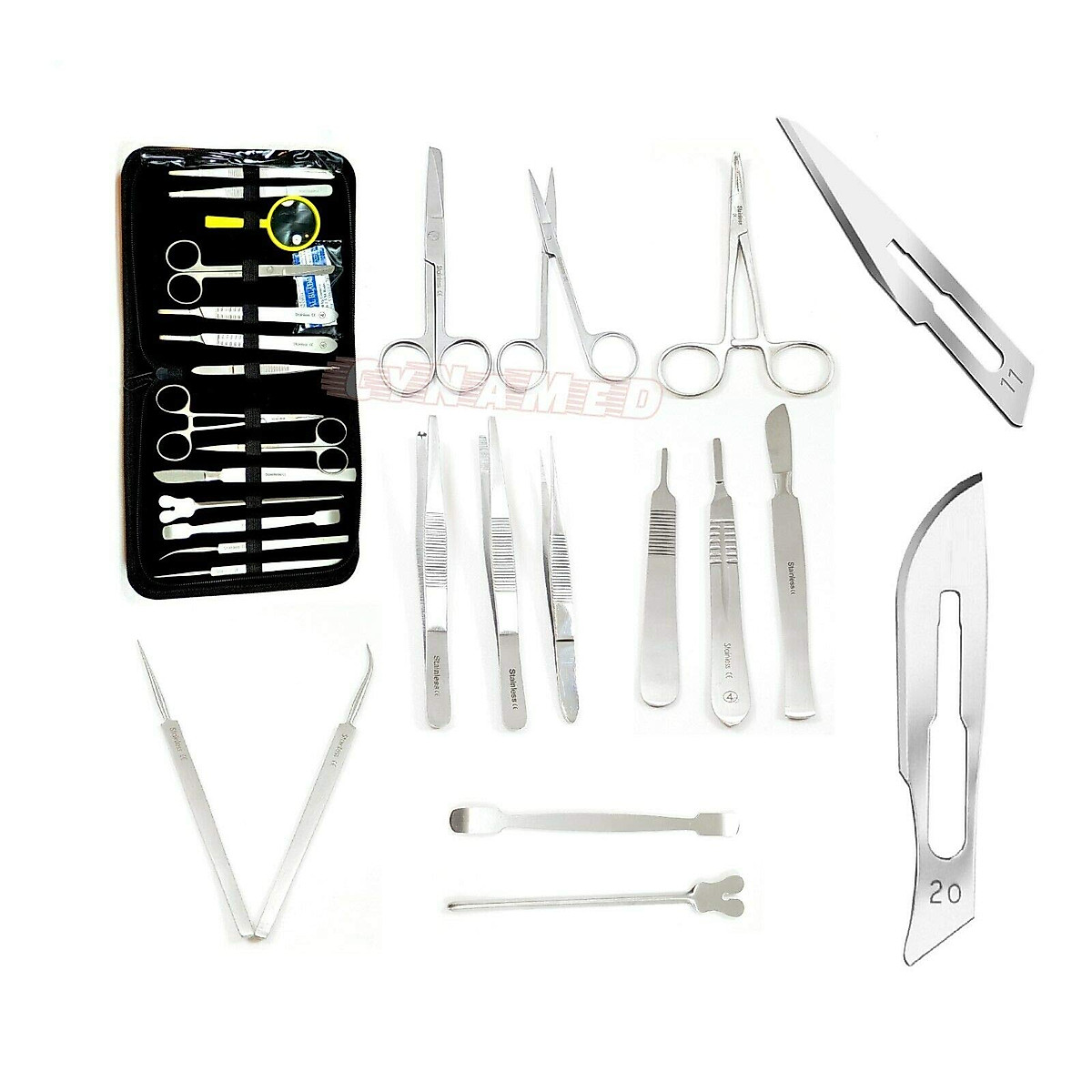 Cynamed 44Pcs Advanced Dissection Dissecting Kit -Biology & Veterinary Students- Anatomy Lab Botany Animal Frog Etc Dissecting Kit. Stainless Steel Scalpel Knife Handle-30 Blades (Zipper Case)