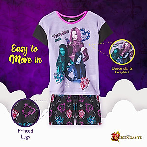 Disney Girls Descendants | Encanto Frozen Princess Little Mermaid Lilo & Stitch Raya 2-piece Loose-fit Pajama Set, Wickedly Cool 2, 14 US