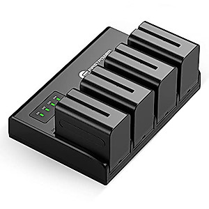 FirstPower 4 Pack NP-F970 Batteries and 4-Channel Charger Compatible with Sony NP F970, F960, F950, F930, F770, F750, F570, F550, F530, F330 and Sony Handycams, Field Monitor, Video Light