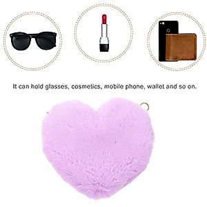 TENDYCOCO Heart Shaped Clutch Purse Faux Fur Shoulder Bag Crossbody Bag Fluffy Handbag (Violet)