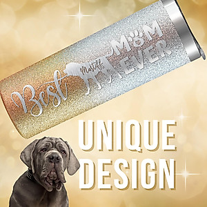 Onebttl Dog Mom Gifts, Dog Lover Gifts for Women, Best Dog Mom Ever, 20 oz Glitter Silver-Gold Insulated Tumbler - Mastiff Mom