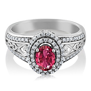 Gem Stone King 1.24 Cttw Pink Tourmaline Engagement Ring For Women In 925 Sterling Silver | Oval 6X4MM | Available In Size 5,6,7,8,9