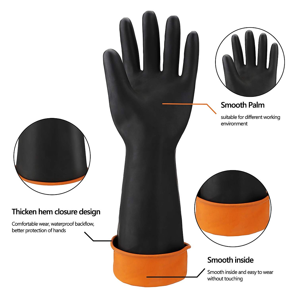 ENPOINT Chemical Resistant Rubber Gloves, Waterproof Heavy Duty Industrial Natural Latex Safety Work Glove Reusable Forearm Protection, Chemical/Mechanical/Oil/Acid/Alkali Resistant, 1 Pair XXL