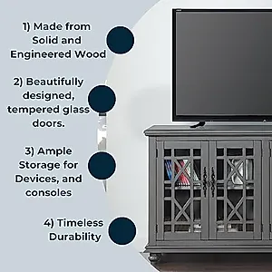 Martin Svensson Home Elegant TV Stand, 63" W x 35" H, Grey