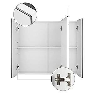 SHUANGZ Bathroom Medicine Cabinet with 3 Doors, 27.6 X 23.6 Inch Wall Mirror Cabinet Multipurpose Storage Organizer Adjustable Shelves, White
