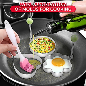 5Pcs Stainless Steel Ring Molds for Cooking Egg - Pancake Shapes Cooking Rings Egg Rings for Frying Eggs Round Egg Cooker Ring - Egg Ring Mold Cooking Ring in Star, Round, Heart Shaped Egg Mold
