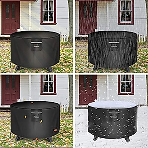 Femuar Outdoor Fire Pit Cover, 36 x 20 inch Waterproof 600D Heavy Duty Round Patio Table Cover Rip Resistant Gas Fire Table Cover, Black