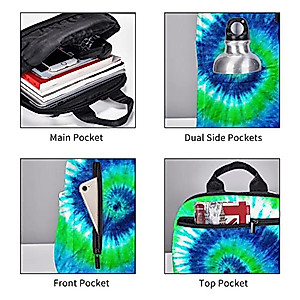 Blue-Green Tie Dye Backpack Compact Light 14.7 Inch Travel Bag Laptop Hippie Backpack Computer Bag for Men Women