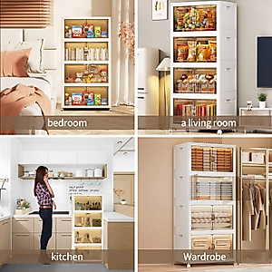 HPONQIONE Foldable Plastic Storage Box With Wheels and Doors XLLarge Storage Bin with Lid Organizers Stackable Storage Bins, Closet Organizers Double Door Magnetic with Universal Pulley(8.4Gal-4Pack)