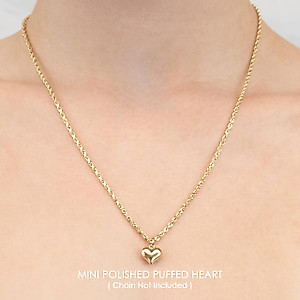 JULIETTE COLLECTION 14KT Yellow Gold Mini Polished Puffed Heart Fashion Pendant/Charm for Women, 12mm x 7mm – Exquisite and Stylish