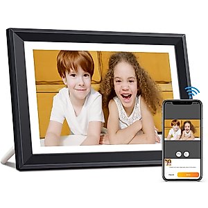 WOZIFAN Digital Photo Frame 10.1 Inch WiFi Smart Digital Picture Frame with 16GB Memory, 1280 * 800 HD Screen, Share Photos and Videos Instantly via Email or App, Auto-Rotate, Gifts for Dad - Black