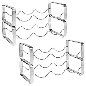 mDesign Metal Steel Free-Standing 3 Bottle Modular Wine Rack Storage Organizer for Kitchen Countertop, Table Top, Pantry, Fridge - Holder for Wine, Beer, Pop/Soda, Water, Stackable - 4 Pack - Chrome