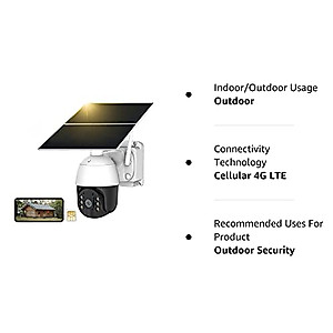 4G LTE Cellular Solar Security Cameras Wireless Outdoor Battery Powered No WiFi, PTZ Video Surveillance Camera for Home Security, Color Night Vision, 2 Way Talk, Motion Detection, Phone App Alerts