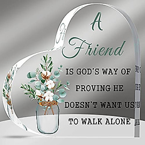 Christian Gifts Birthday Friendship Gifts with Quotes A Friend Is God's Way of Proving He Doesn't Want Us to Walk Alone(Heart Style,6 x 6 x 0.6 Inch)