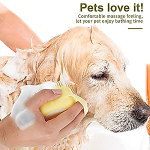 Molain Dog Cat Bath Brush Comb Silicone Rubber Dog Grooming Brush Silicone Puppy Massage Brush Hair Fur Grooming Cleaning Brush Soft Shampoo Dispenser (yellow)