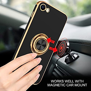 BENTOBEN iPhone SE 2022 Case, iPhone SE 2020 Phone Case, iPhone 8/7 Case, Slim Fit Sparkly Soft TPU Protection Kickstand Ring Holder Shockproof Bumper Drop Protective Girls Women Men Cover, Black/Gold