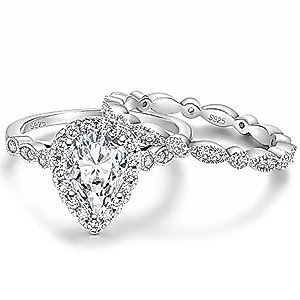 EAMTI 1.5CT 925 Sterling Silver Bridal Ring Sets Teardrop CZ Engagement Rings Vintage Pear Promise Rings Marquise Wedding Bands for Women Size 7