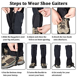 IDAND Leg Gaiters Waterproof Snow Boot Gaiters for Snowshoeing, Hiking, Hunting, Running, Motorcycle Anti-Tear Oxford Fabric, TPU Instep Belt Metal Shoelace Hook for Outdoor