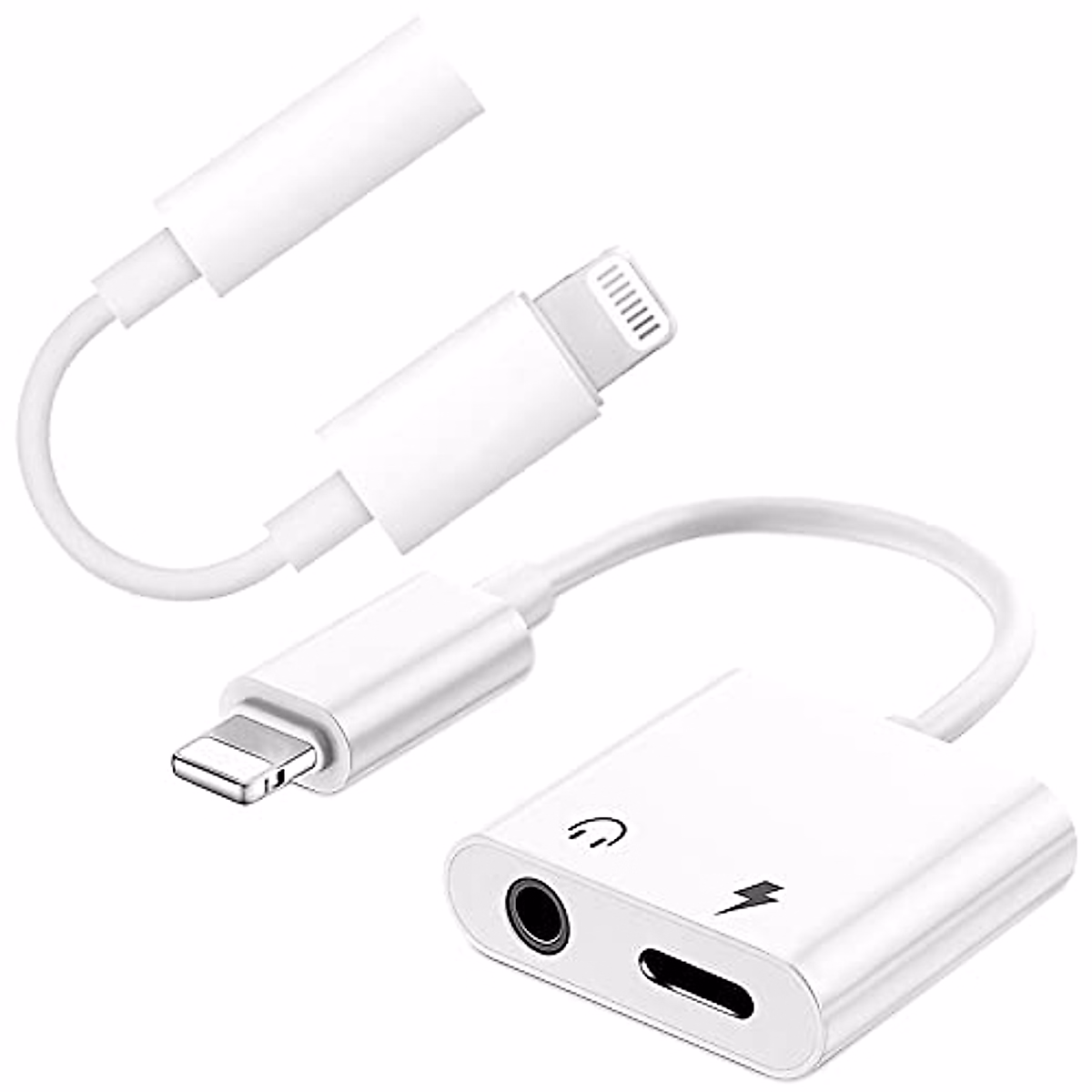 MeeA Lightning to 3.5mm Headphones Dongle Jack Compatible with iPhone 2 in 1 Headphone Adapter and Aux Audio Adapter + Charger Cable Splitter Bundle Compatible with iPhone 14,13,12,11 XS XR X 8 7