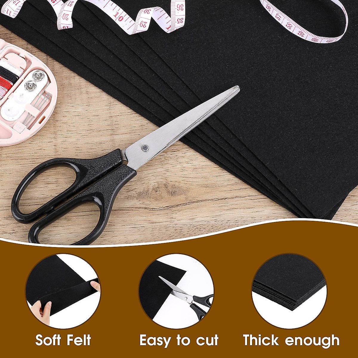 Mozeat Lens Black Felt Fabric, 10 Pcs 11.8 * 7.9 Inch Felt Sheets for Crafts, 1mm Thick Hard Fabric Skin Felt, Stiff Felt Sheet Felt Squares Material for DIY Projects Craftwork Patchwork Decoration