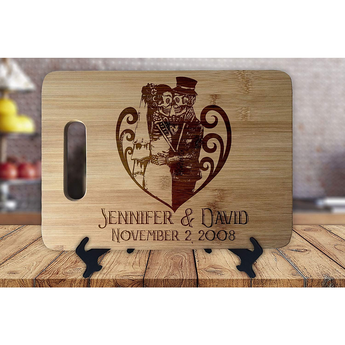 Gothic Wedding Cutting Board Sugar Skull Till Death Do Us Part, Together Forever, Skeleton Couple Art, Halloween Wedding Gift Personalized